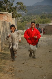 [Pakistan] Two boys running in quake-affected northern Pakistan. [Date ...