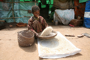 [Somalia] A young girl cleans food at an internally displaced persons ...