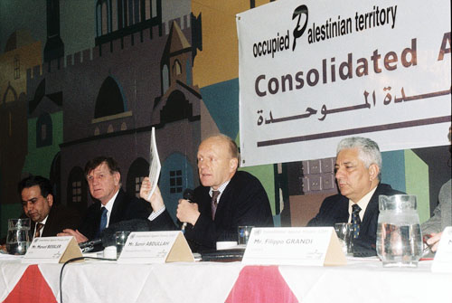 The UN’s Manuel Bessler (centre) condemned the "indiscriminate rocket ...