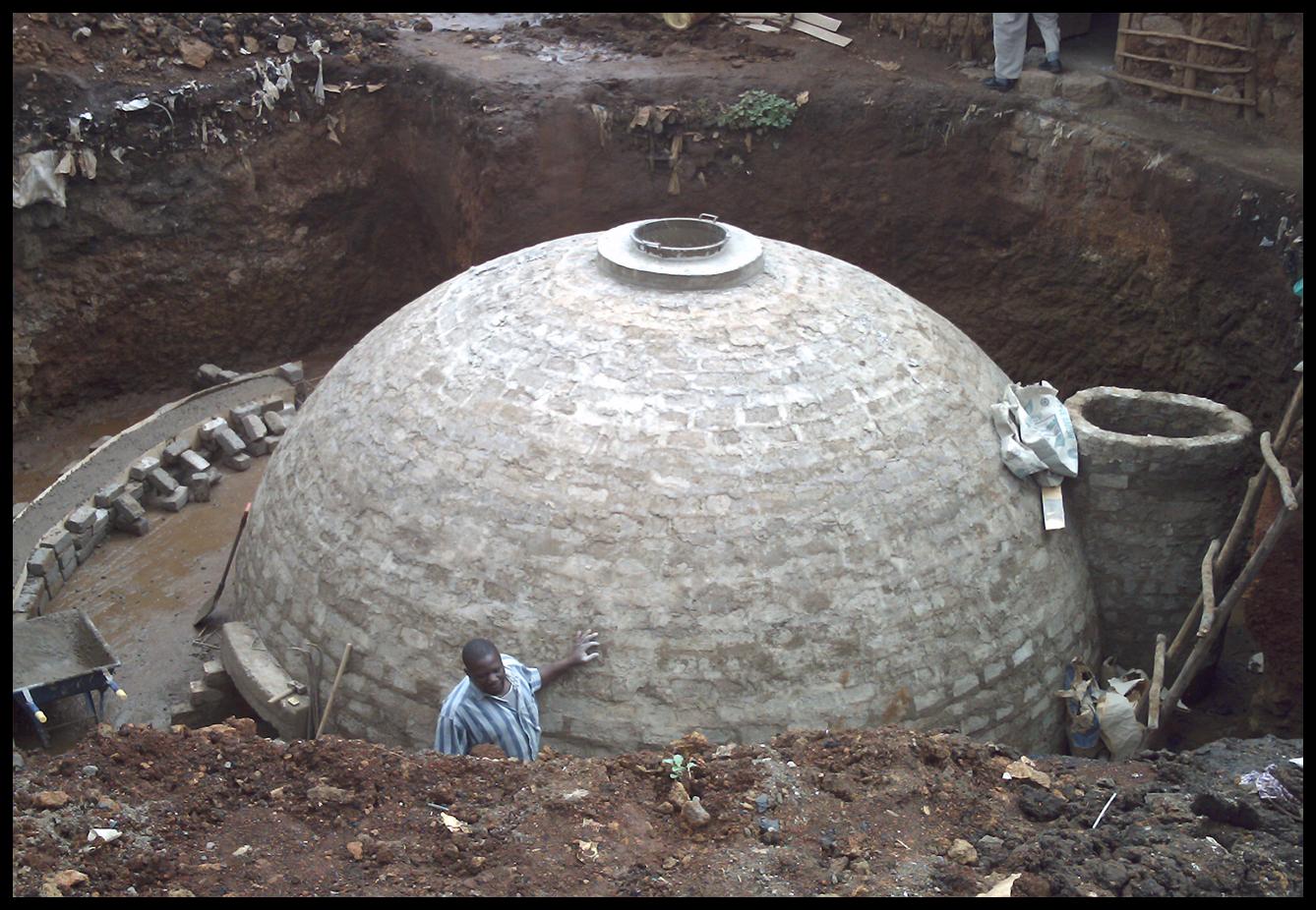 A completed dome of the bio-digester. The bio gas is tapped from the ...