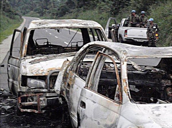 Two cars damaged during clashes between DRC troops and ADF/NALU rebels ...