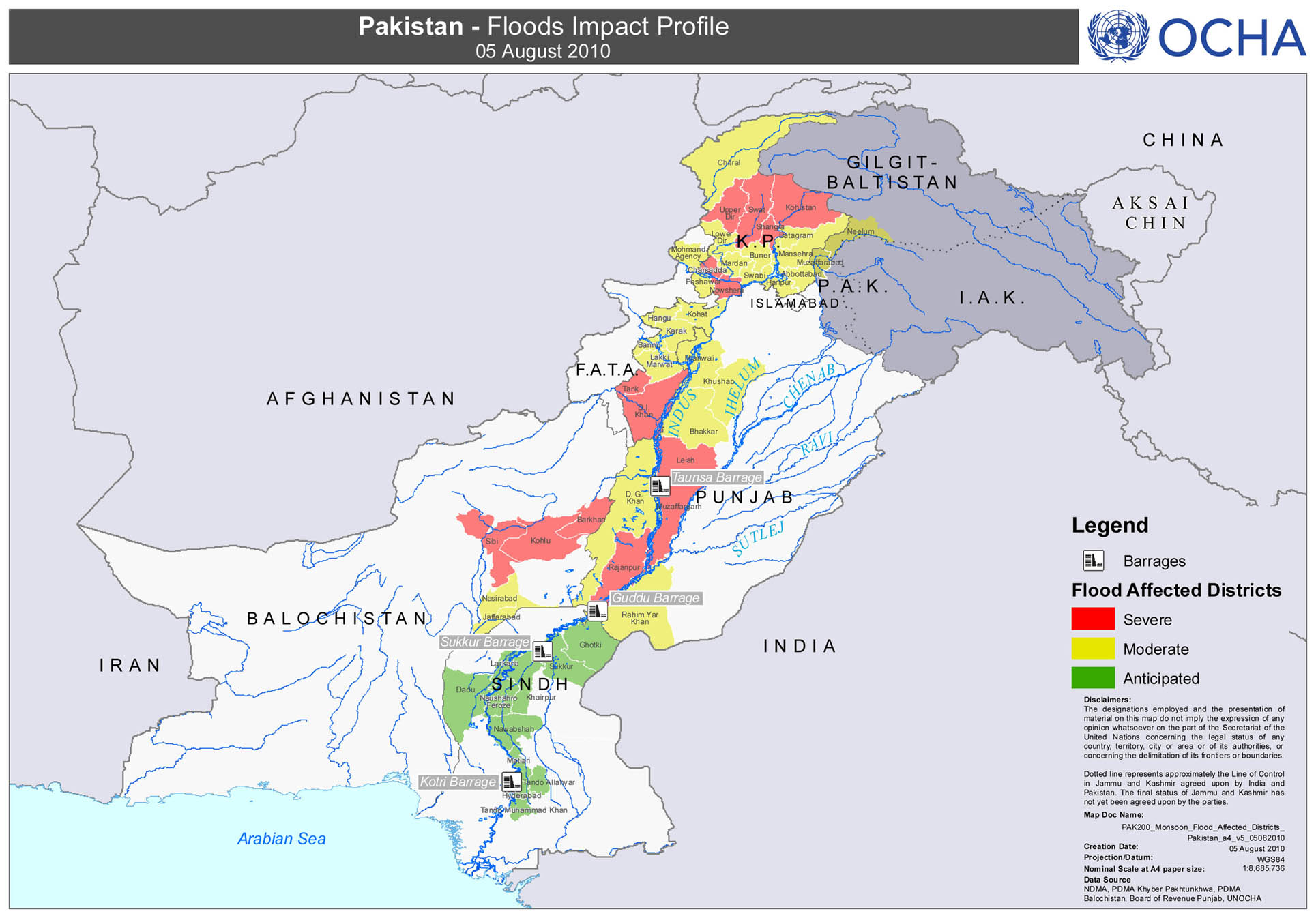 A map of Pakistan showing the flood impact as of 5 August 2010 | The ...
