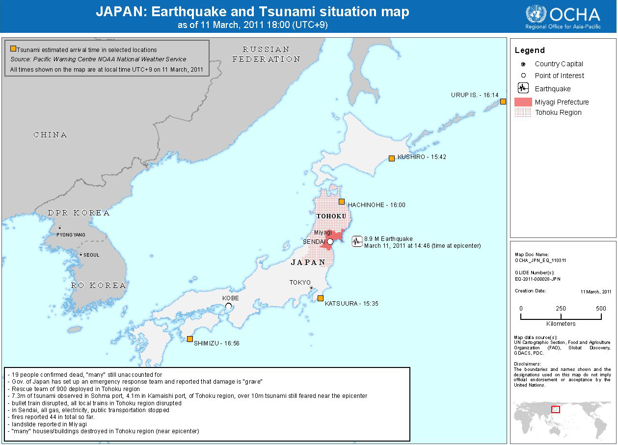 JAPAN: Earthquake and Tsunami situation map (See larger version of map ...