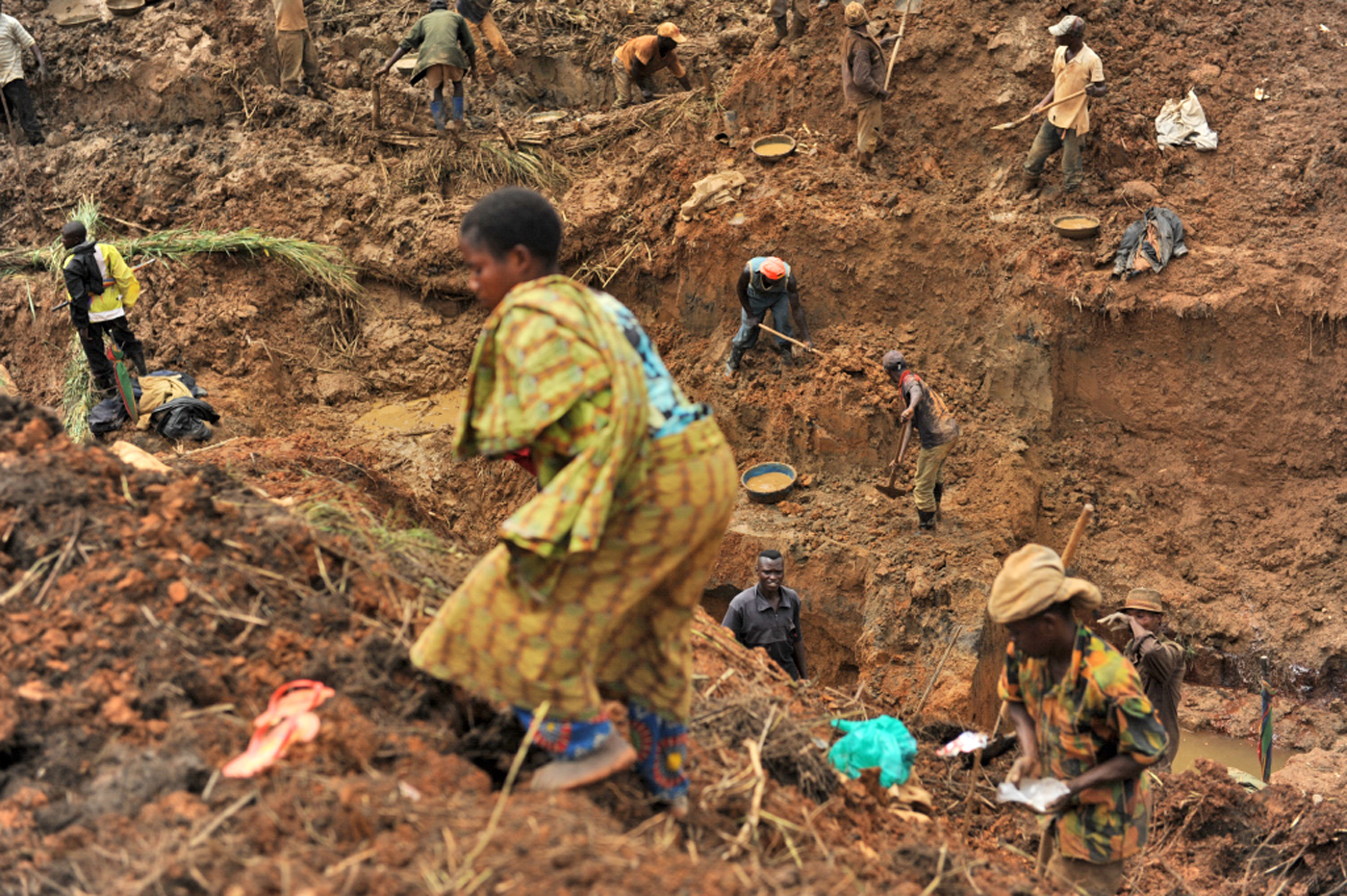 The gold mine workings create slippery steep sided mounds, which are ...