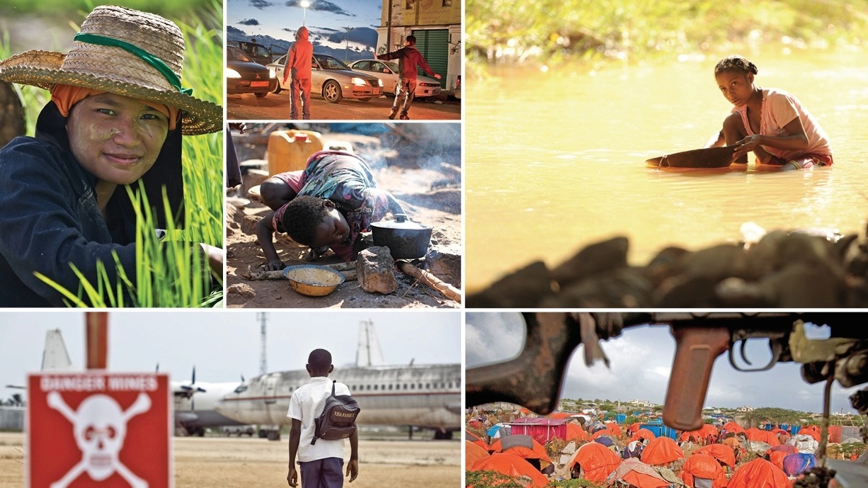 A series of photos showing those in need of humanitarian support in a ...