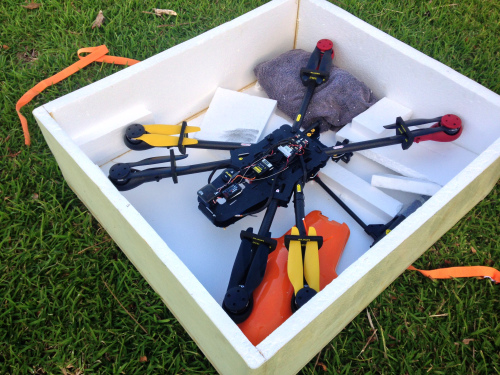 Drone in a box. Volunteers of the Humanitarian UAV Network prepare ...